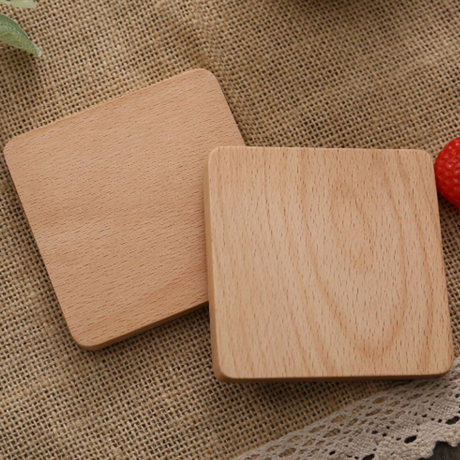 ACDANC Coasters Wooden Square Coasters for Drinks Natural Beech ...