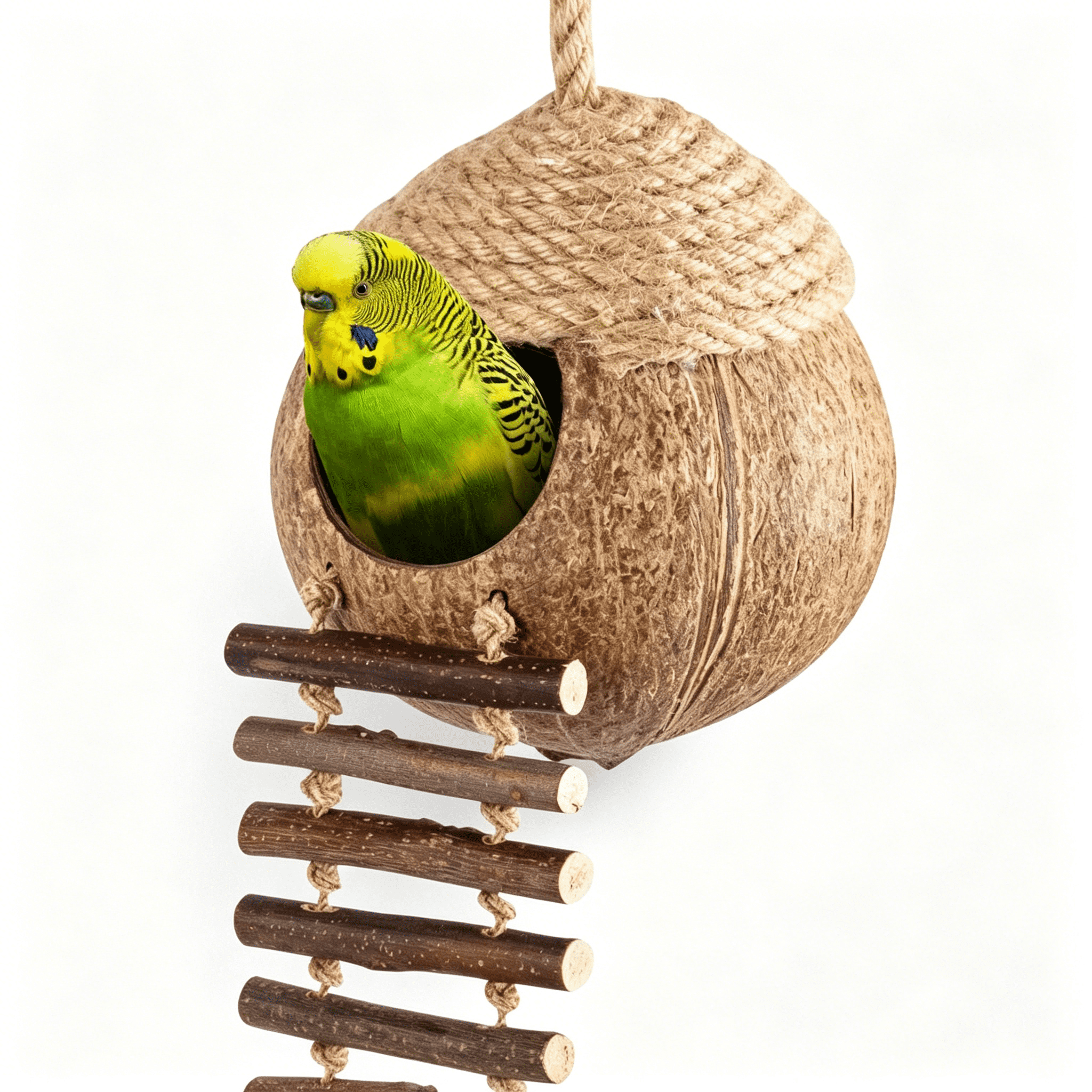 ACDANC Coconut Bird Nest Hut with Ladder for Parrots Parakeet Conures ...