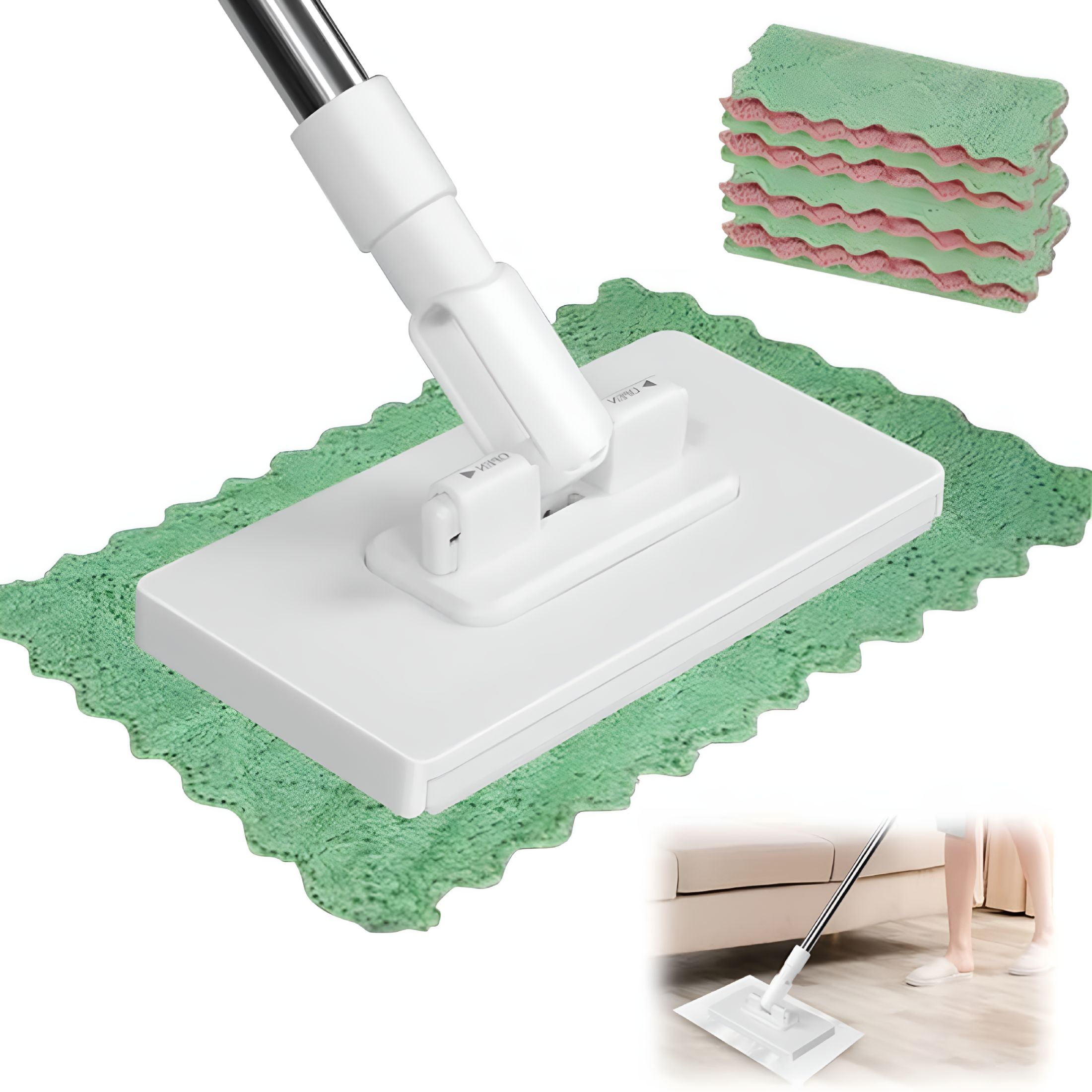 ACDANC Disposable Dust Mop with 4 Reusable Cloths,39" Long Handle Wet ...