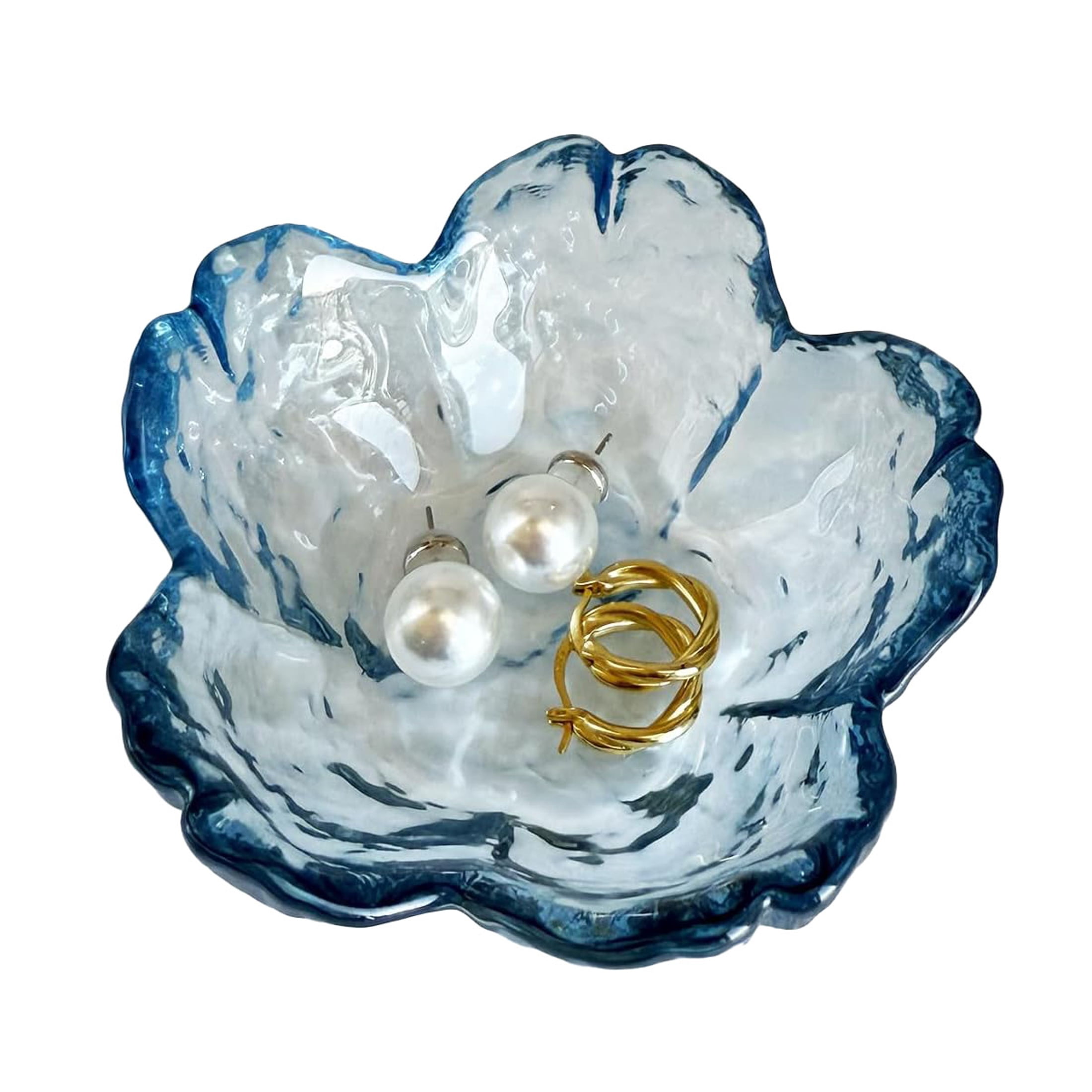 ACDANC Flower Jewelry Tray,Ring Dish Trays,Decorative Cute Blue Glass ...