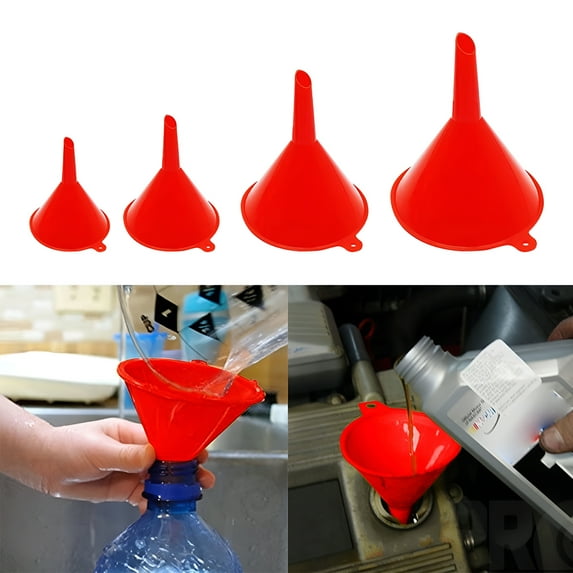ACDANC Funnels For Kitchen Use Small Red Plastic Funnel 4 Piece Set Of Simple Portable Household ...
