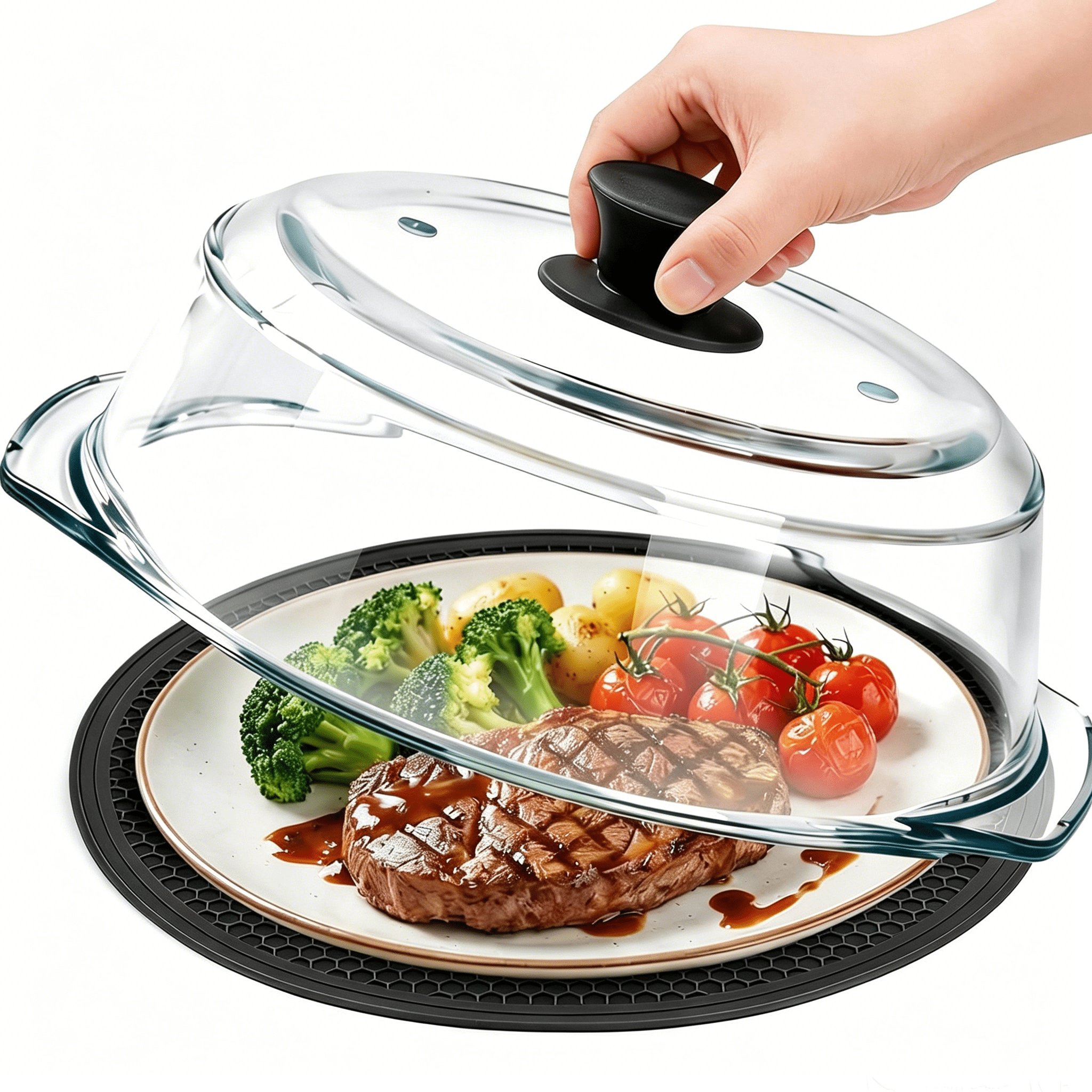 ACDANC Glass Microwave Splatter Cover for Food with Microwave Place Mat ...