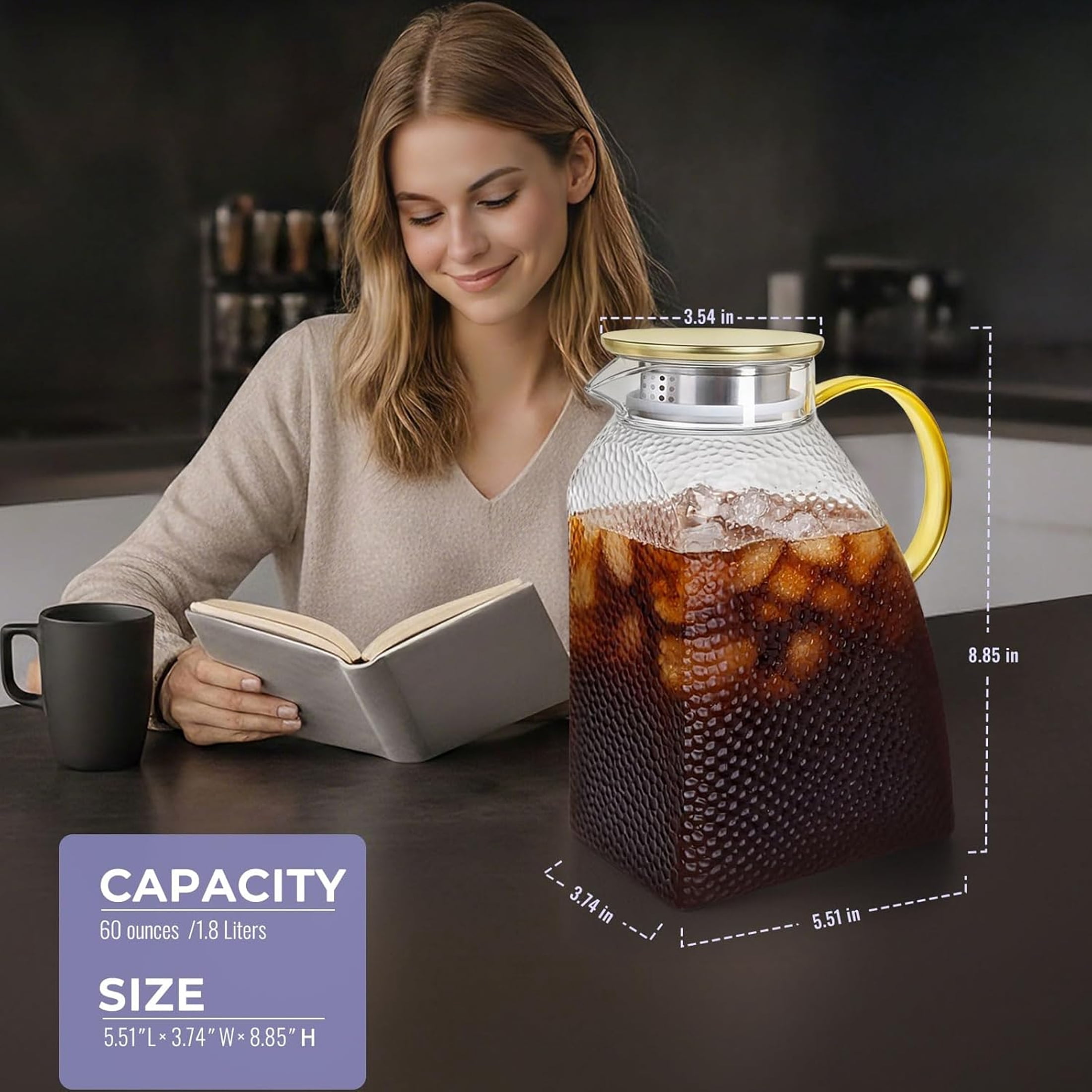 ACDANC Glass Pitcher with Lid and Spout,1.8 Liter 60 Oz Glass Pitchers ...