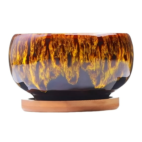 ACDANC Glazed Ceramic Flower Pot (Yellow), Circular Glazed Ceramic ...