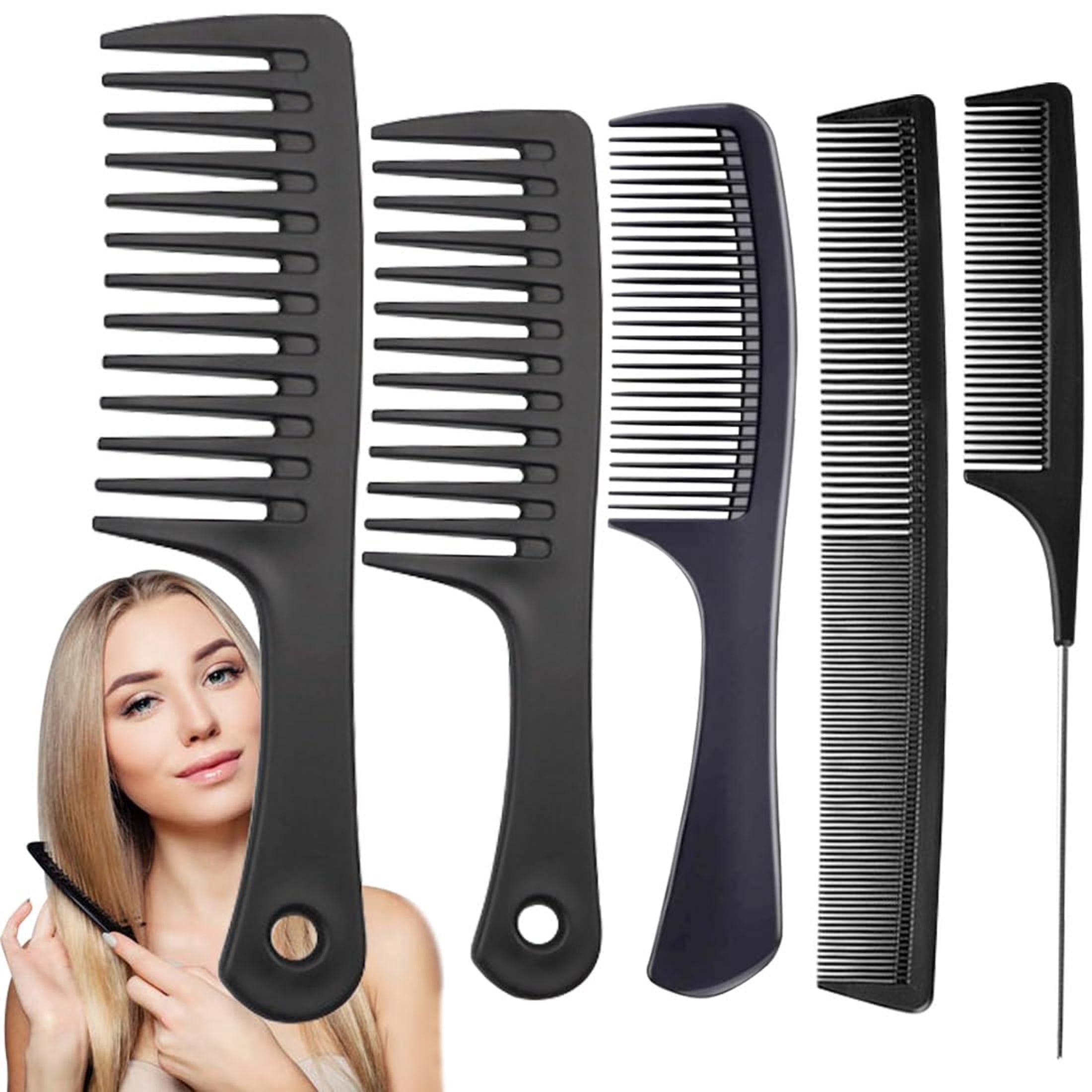 ACDANC Hair Combs Set, Large Wide Tooth Comb, Rat Tail, Fine Tooth Comb ...