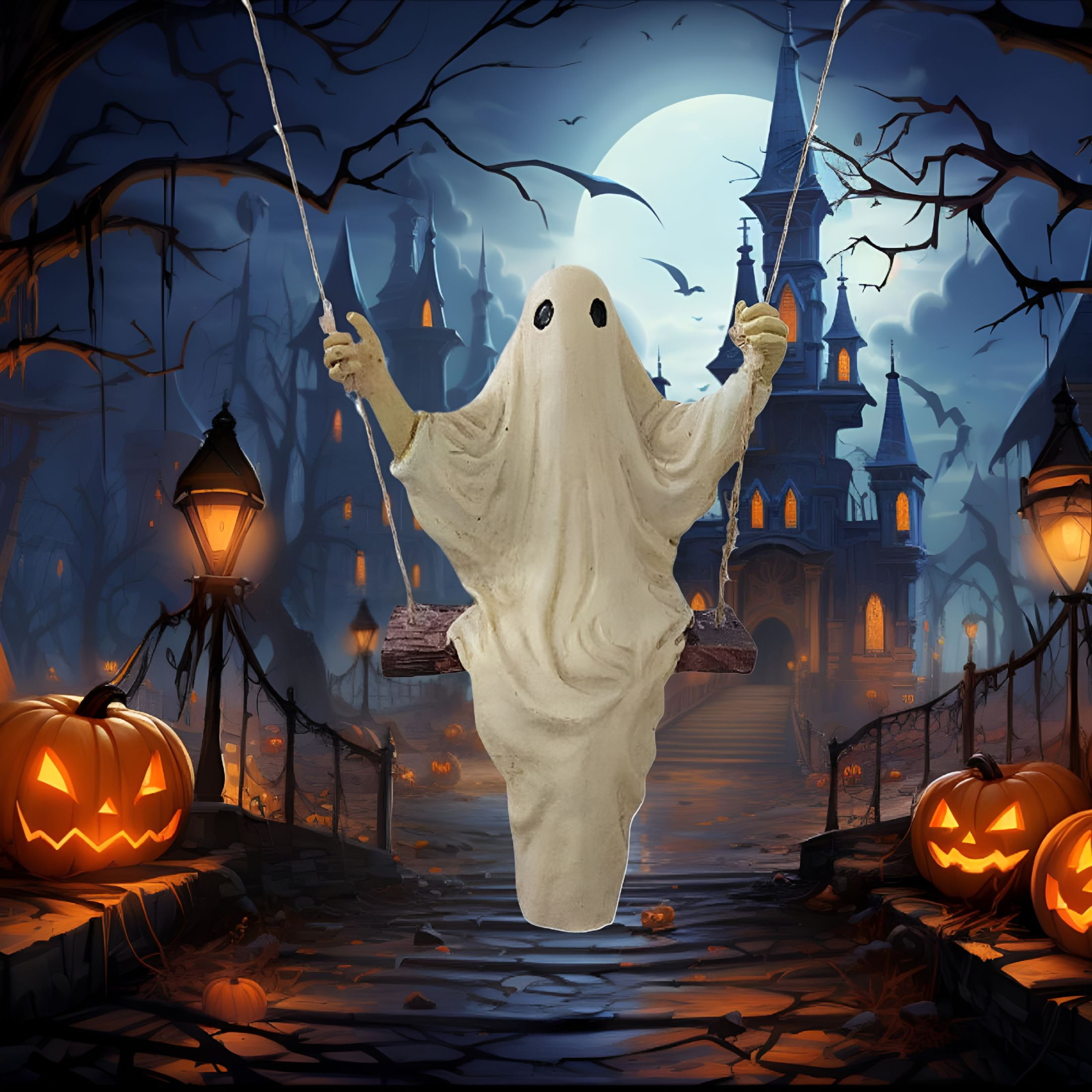 ACDANC Halloween White Ghost Hold Candle Statue Decor,Swing Ghost ...