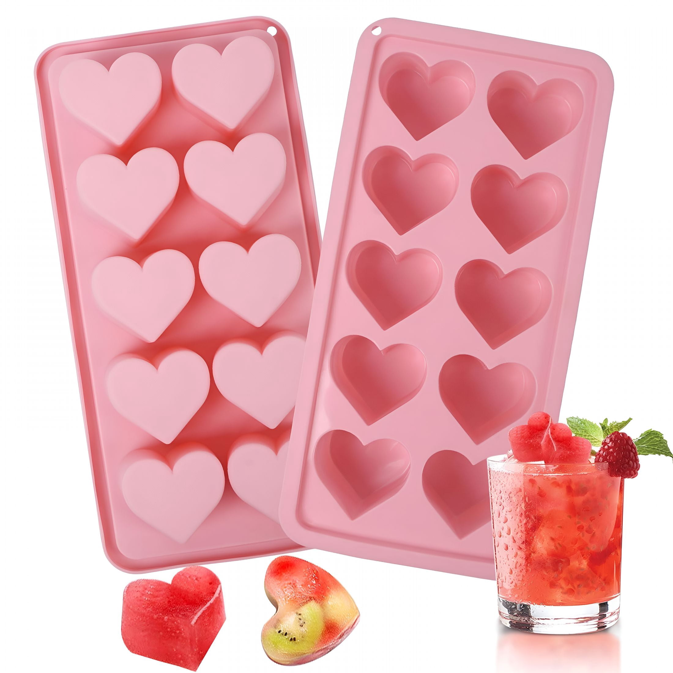 ACDANC Heart Shaped Ice Cube Trays - 10-Cavity Silicone Molds in Pink ...