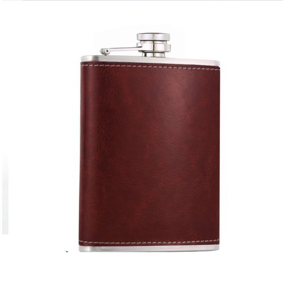 Maxam® 8oz Stainless Steel Flask with Solid Genuine Leather Wrap ...