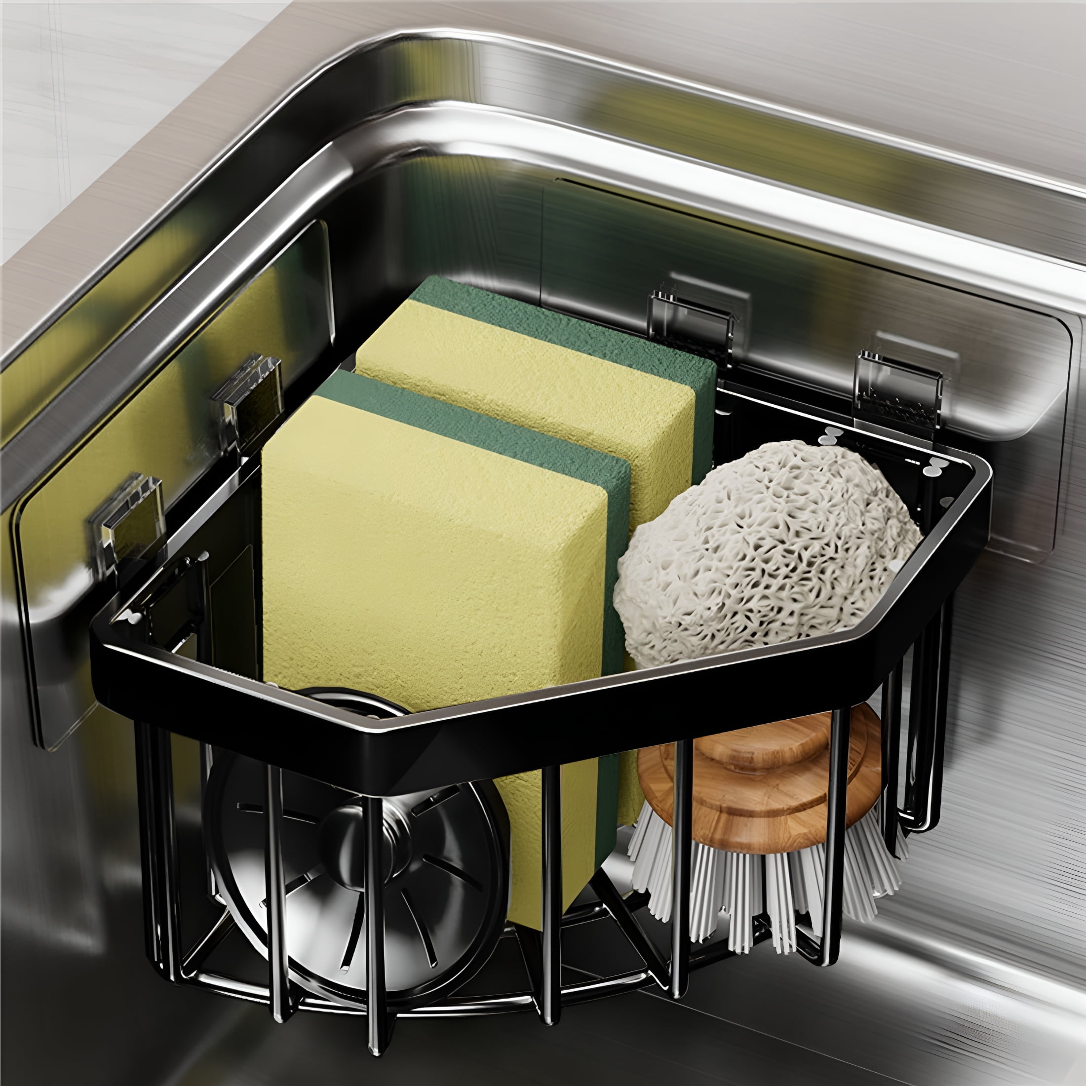 ACDANC Kitchen Sink Organizer Corner Sponge Holder Adhesive Stainless ...