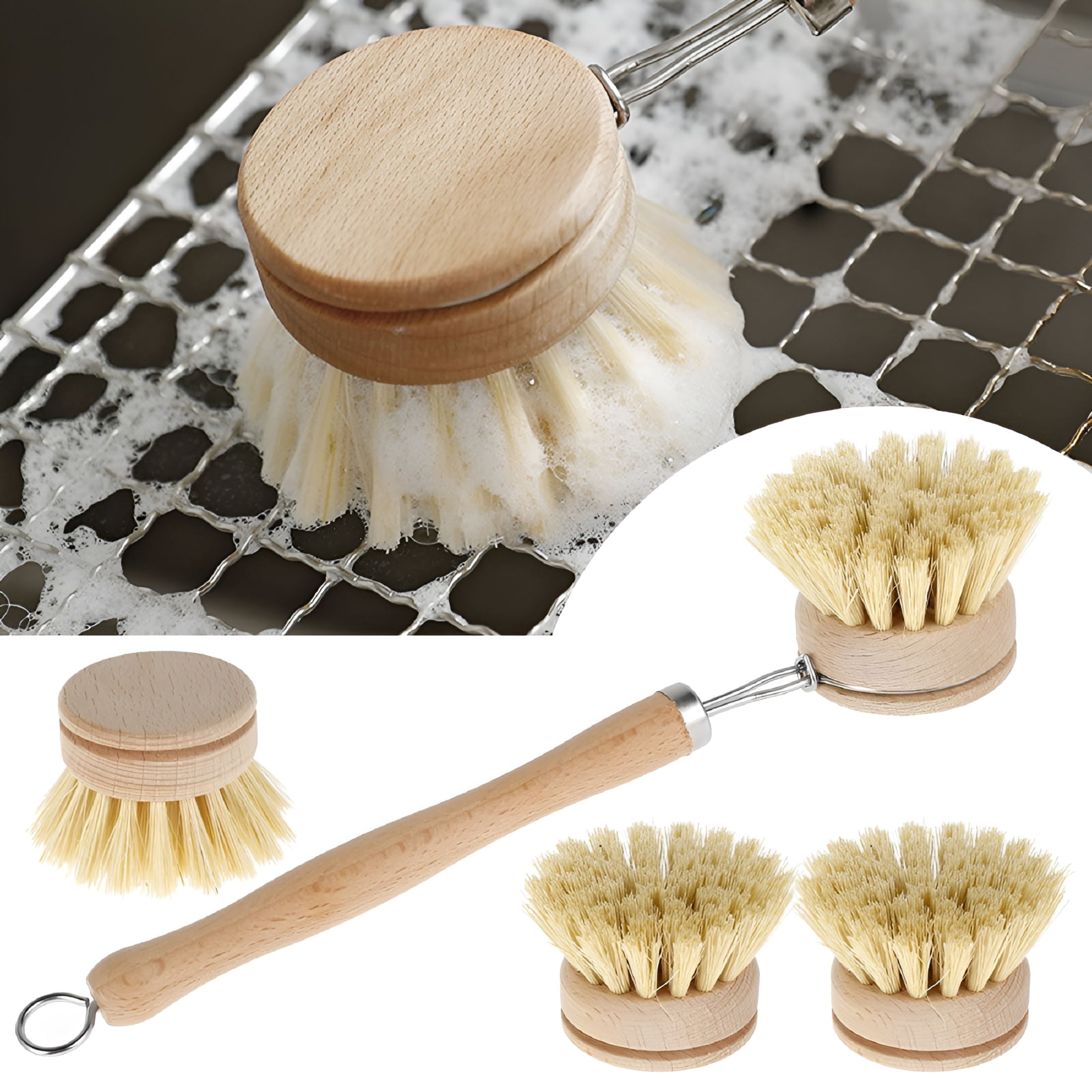 ACDANC Kitchen Washing Up Brushes,Beech Wood Scrubbing Brushes Dish Eco ...