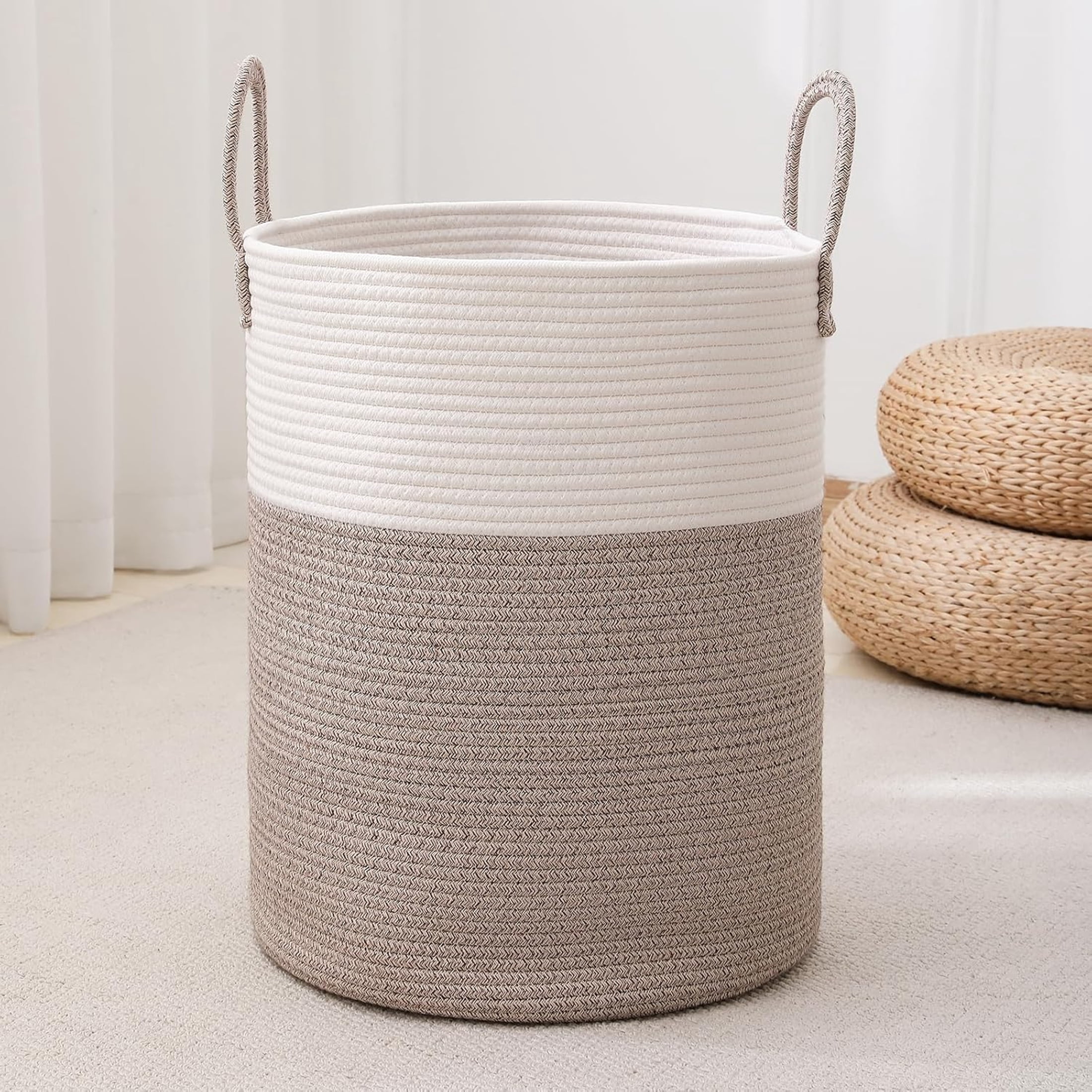 ACDANC Laundry Basket Hamper Tall Rope Storage Woven for Blanket Toys ...