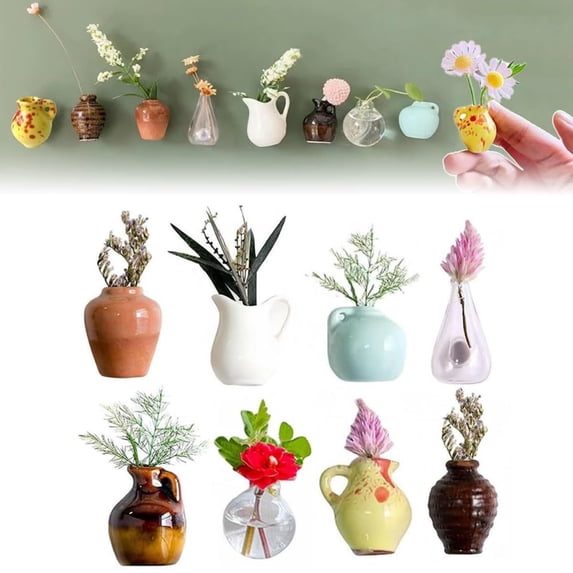 ACDANC Mini Ceramic Vase Refrigerator Magnet - Small Flower Vase Fridge ...