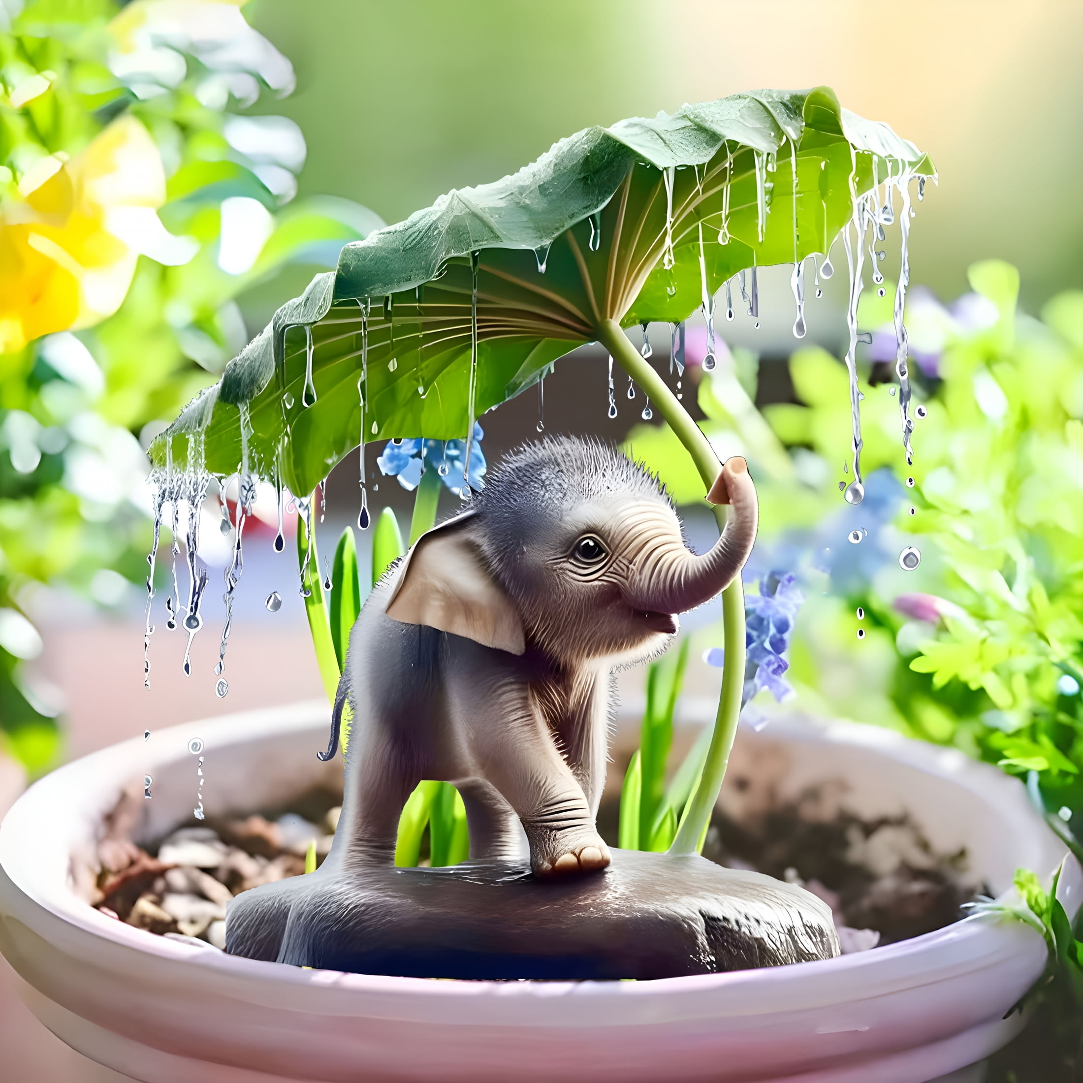 ACDANC Mini Patio Decor Elephant Garden Statue Lawn Ornament for ...