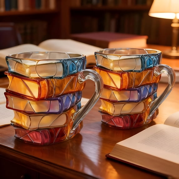 ACDANC Mug,Book Coffee Cup Stained Glass,Painted Book Mugs,Novelty 3D ...