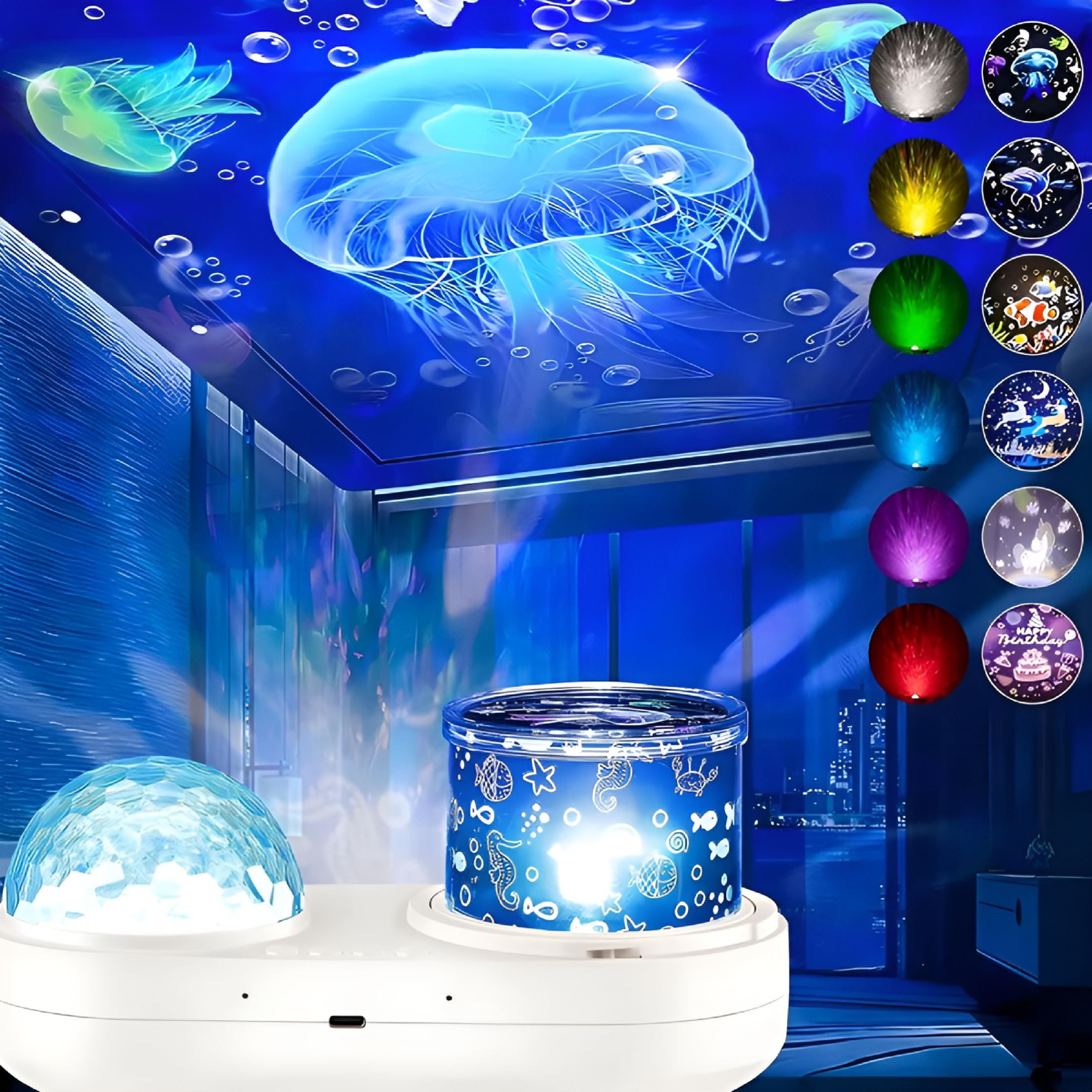 ACDANC Ocean Kids Night Light Projector,360° Rotating Jellyfish Lamp ...