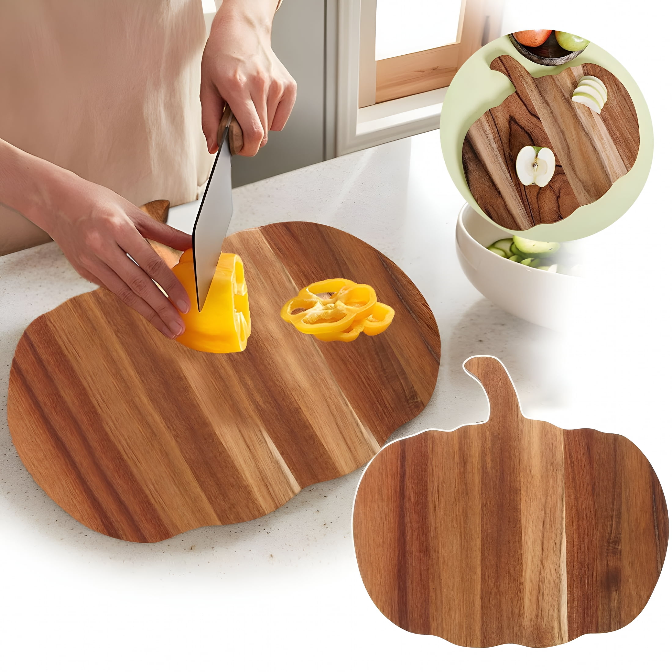 ACDANC Organic Acacia Pumpkin Shaped Wood Cutting Board For Halloween ...