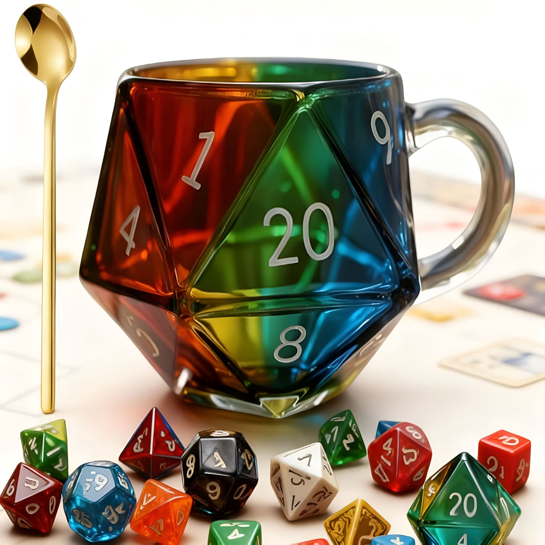 ACDANC Rainbow D20 Dice Mug,20-Sided Polyhedral Dice Gaming Mug ...
