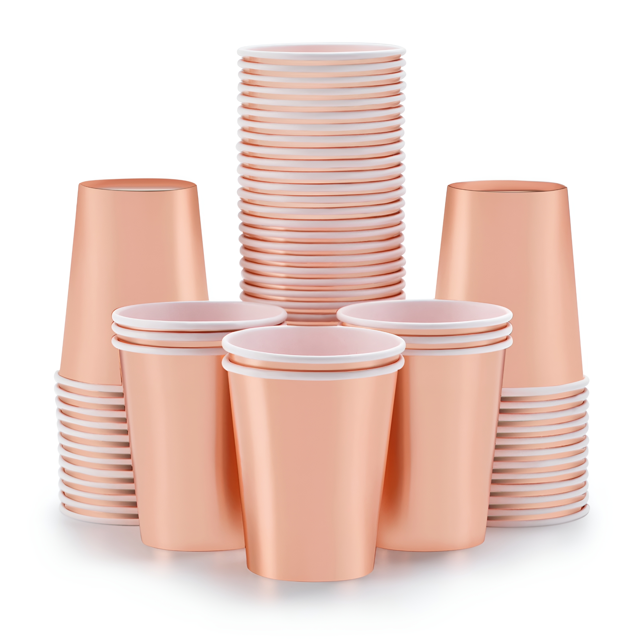 ACDANC Rose Gold Paper Cups 9oz,50 pack Disposable Party Cups for Hot ...