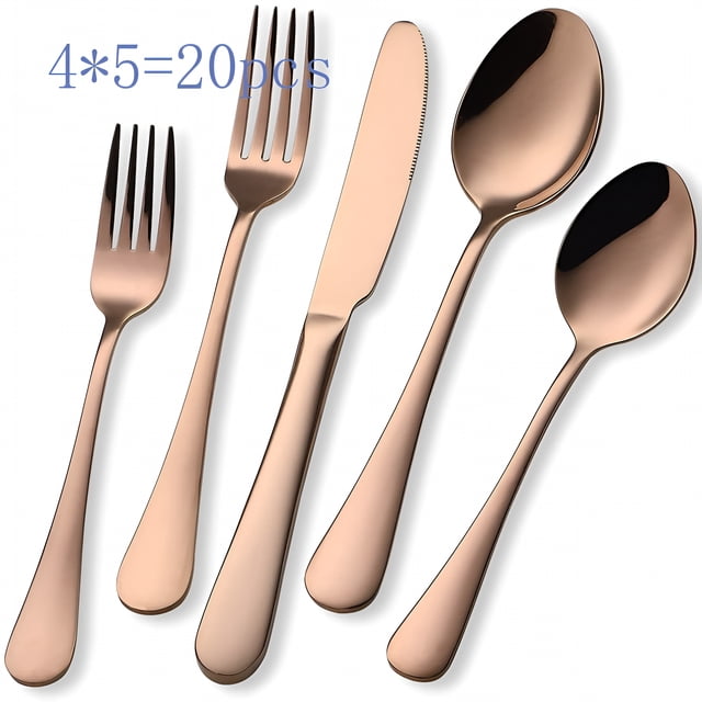 ACDANC Rose Gold Silverware Set,20 Piece Stainless Steel Flatware ...