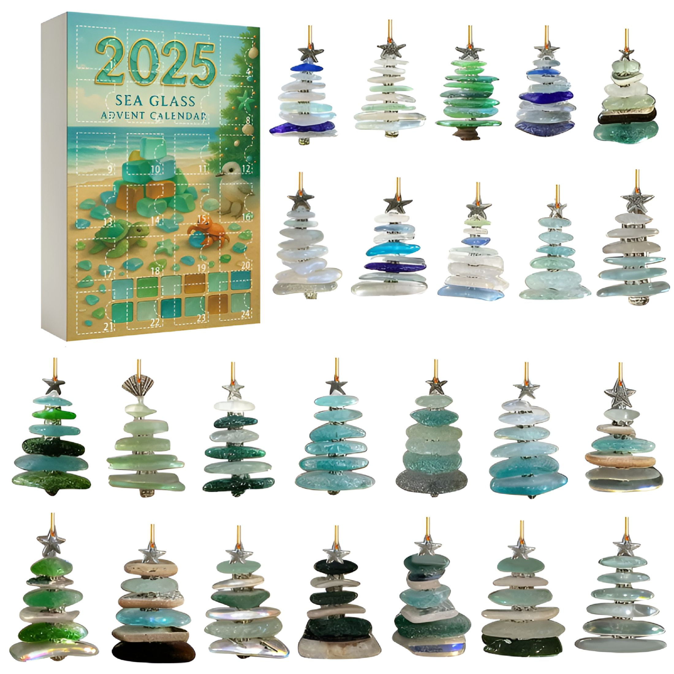 ACDANC Sea Glass Christmas Tree Advent Calendar 24 Days of Ocean Themed ...