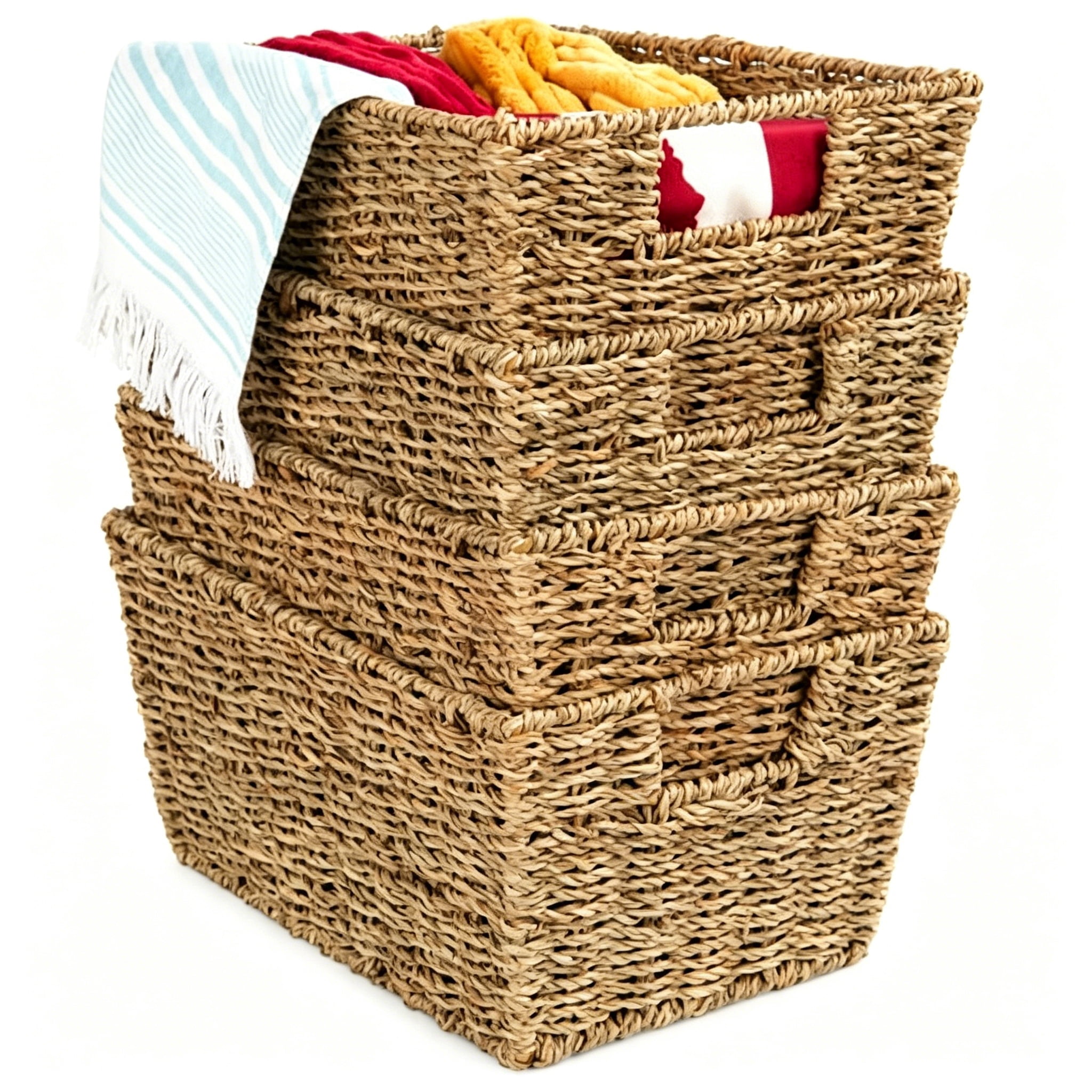 ACDANC Set of 4 Multipurpose Stackable Seagrass Storage Organizer ...