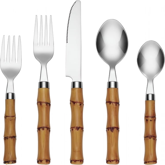 ACDANC Silverware Set,Plastic Bamboo-Shaped Handle 20-Piece Flatware ...