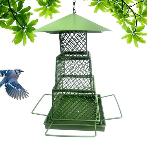 ACDANC Squirrel-Proof Hanging Bird Feeder with Extendable Metal Tray ...