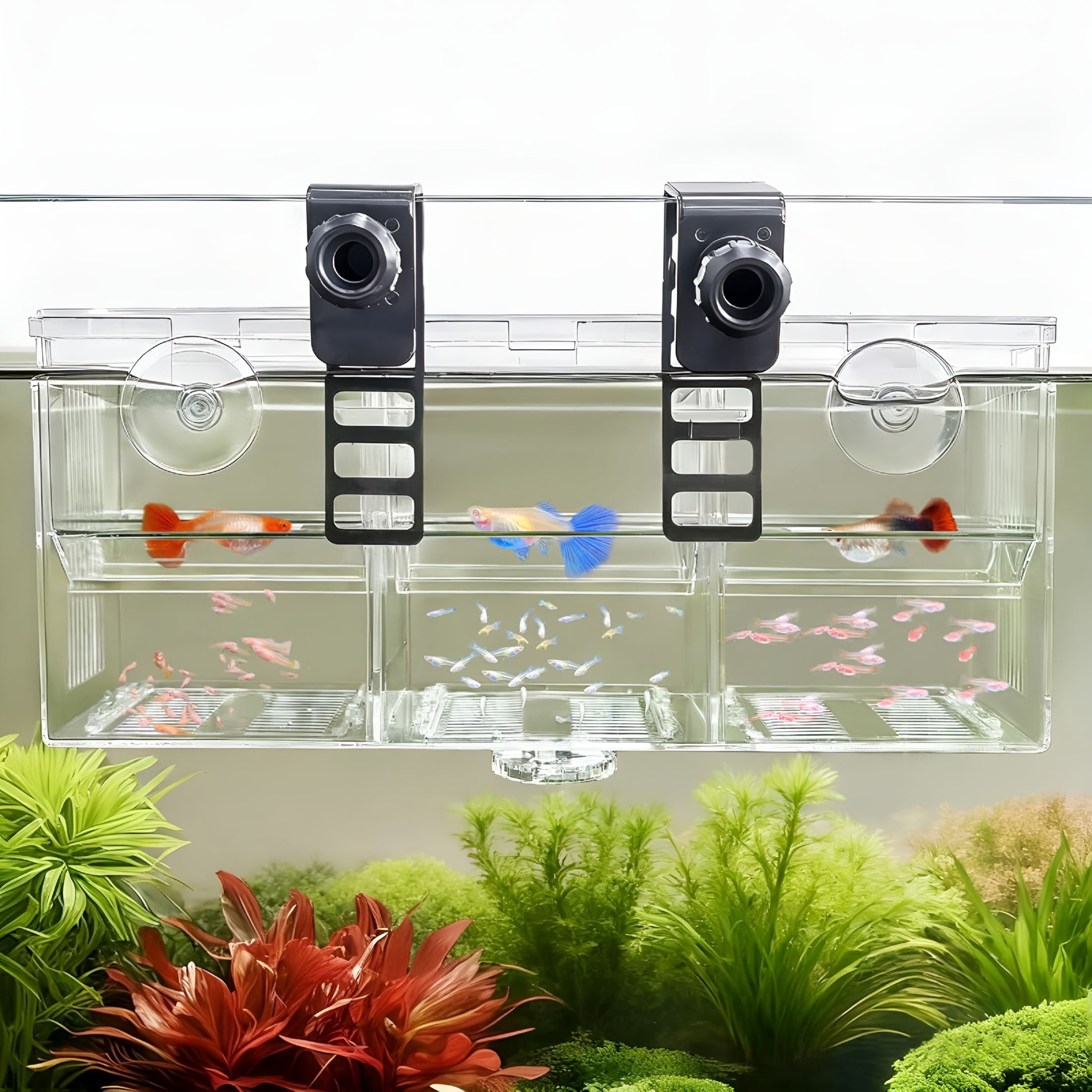 ACDANC Triple-Chamber Aquarium Fish Breeder & Isolation Box,Transparent ...