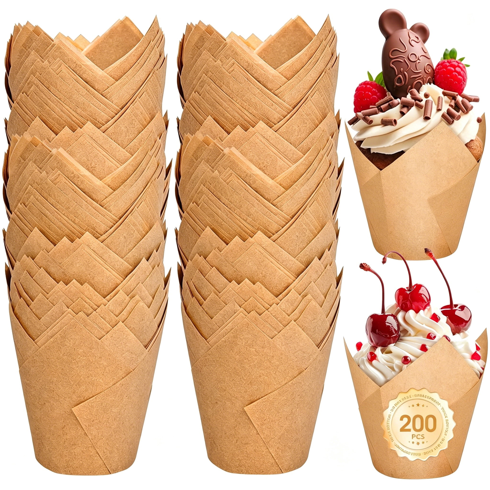 ACDANC Tulip Cupcake Liners,Non-Stick 200 Count Natural Unbleached ...