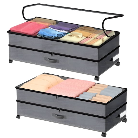 ACDANC Under Bed Storage with Wheels,2Pack Expandable Large Under Bed ...