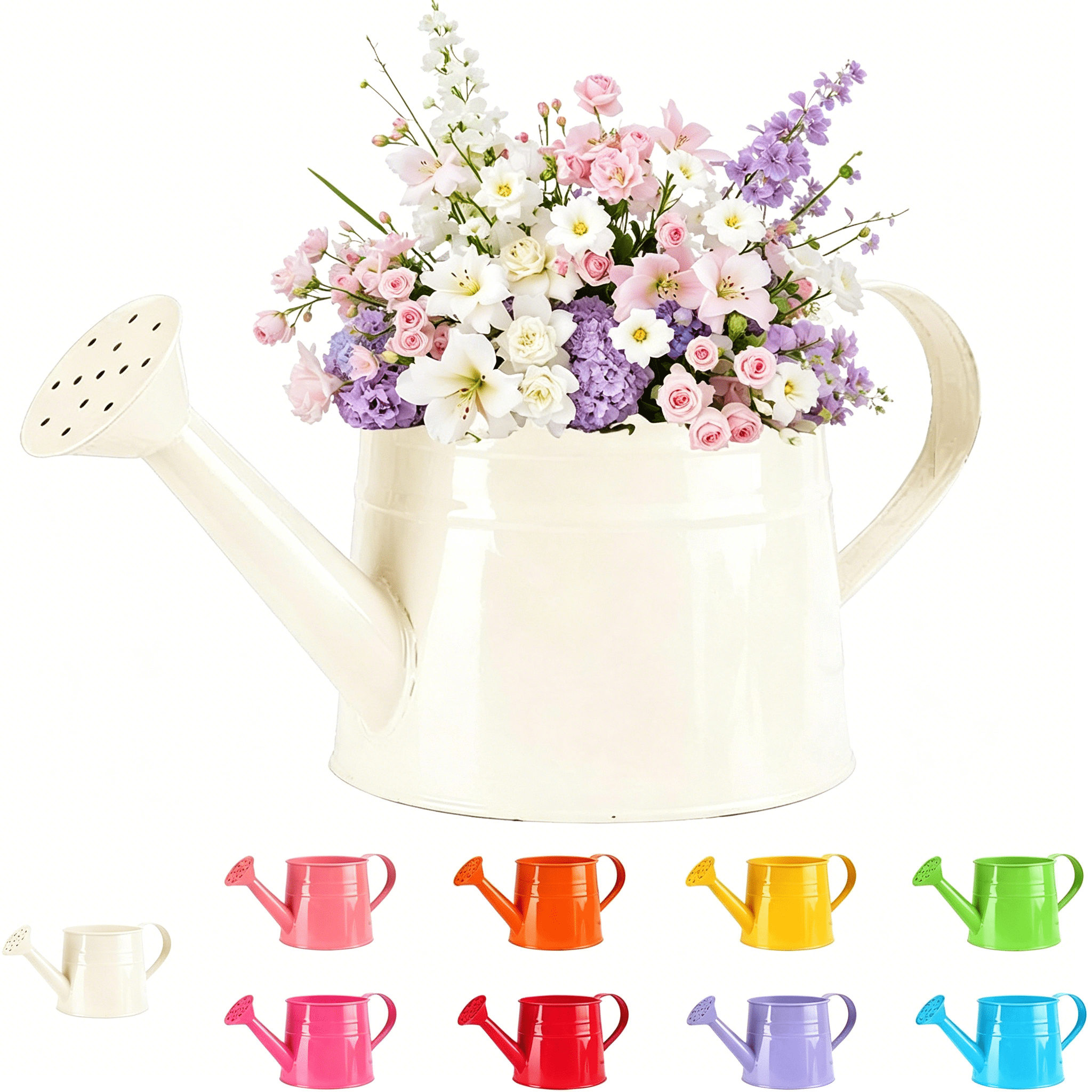 ACDANC White Watering Can,1 Gallon Matte Galvanized Metal Watering Can ...