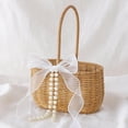 ACDANC Wicker Rattan Flower Girl Basket with Bows and Pearl 11.8X8.7X5 ...