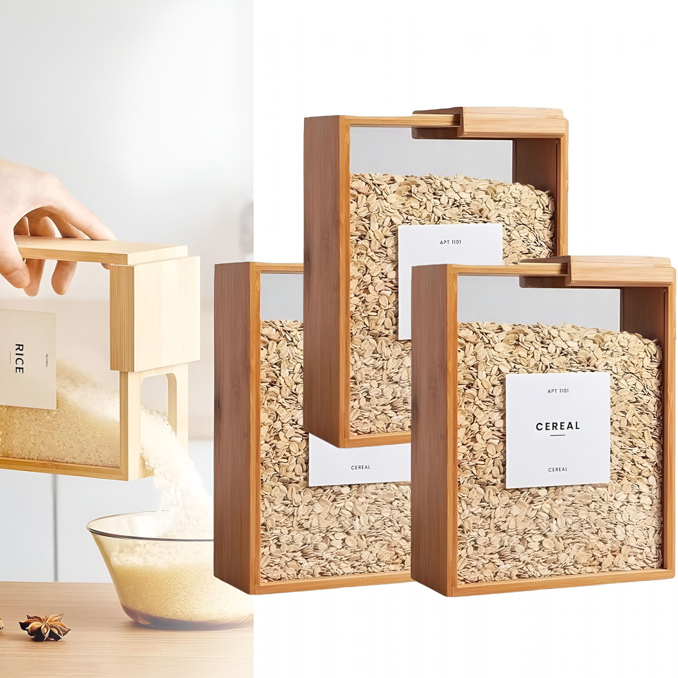 ACDANC Wooden Cereal Storage Box,Airtight Pantry Bins Container with ...