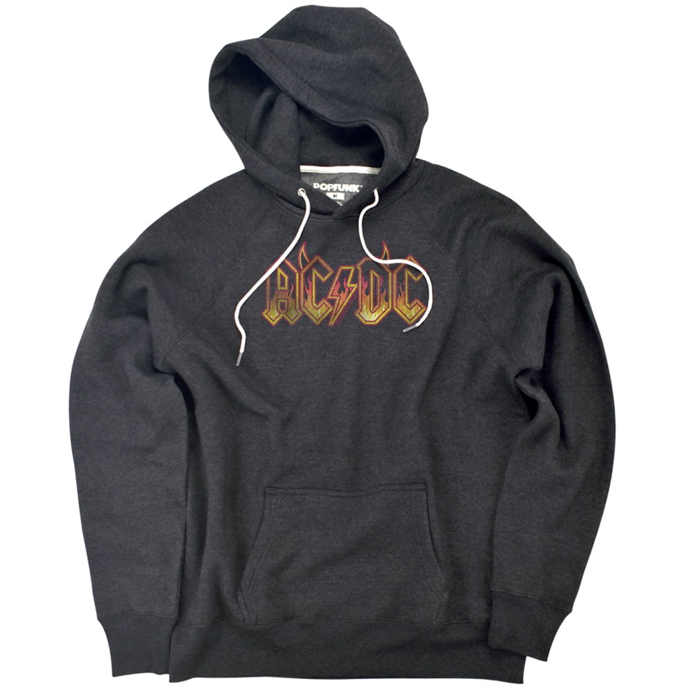 ACDC Fire Logo Unisex Adult Slim Fit Pull-Over Heather Hoodie, Charcoal ...