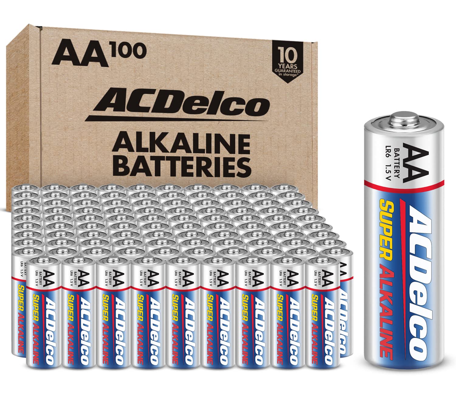 ACDelco 100-Count AA Batteries, Maximum Power Super Alkaline Battery ...