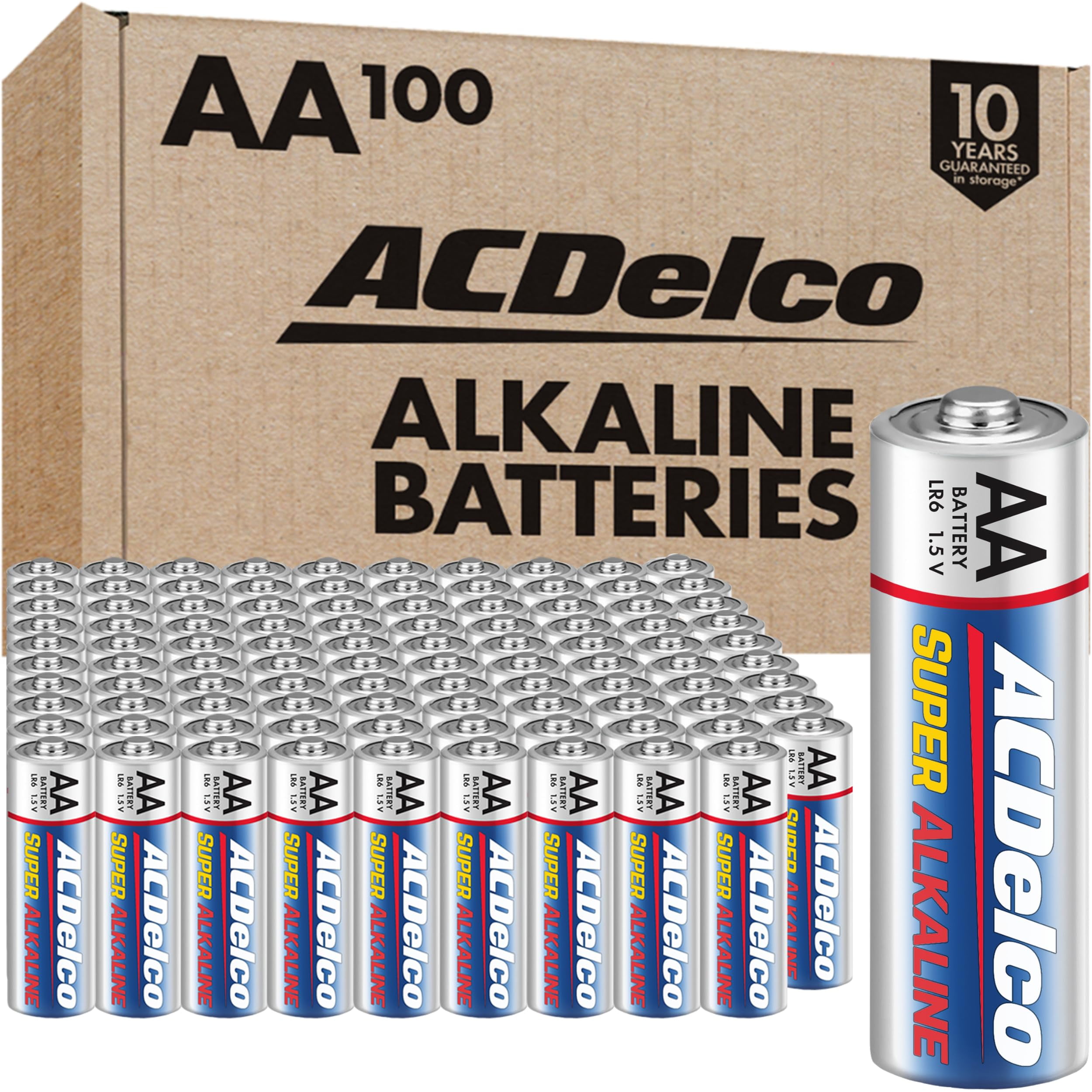 ACDelco 100-Count AA Batteries, Maximum Power Super Alkaline Battery ...