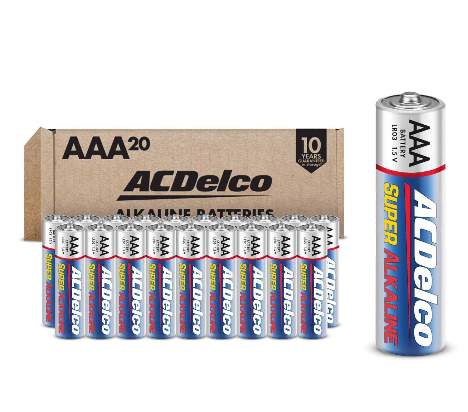 ACDelco 20-Count AAA Batteries, Super Alkaline Battery, 10-Year Shelf ...