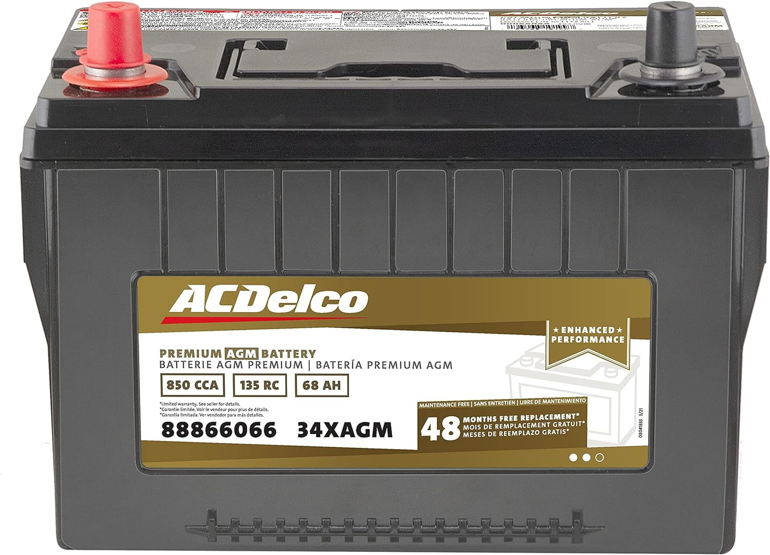 ACDelco Gold 48 Month Warranty Premium AGM BCI Group 34 Battery ...