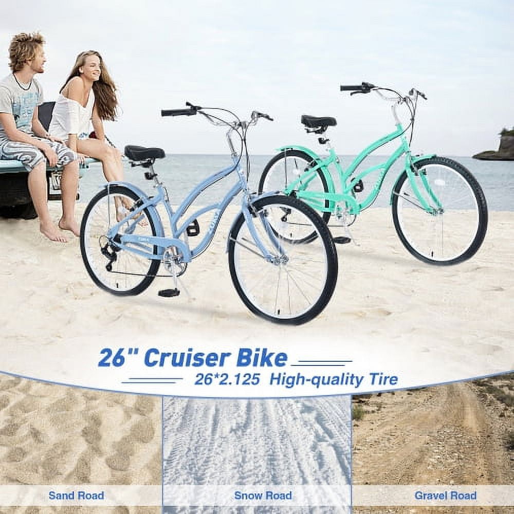 ACE-BIKE, 1-YEAR-WARRANTY, 7 Speed 26 Inch Women's Beach Cruiser Bike ...