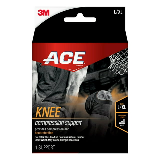 ACE Brand Compression Knee Support for Injured/Weak Knees, L/XL, Black ...