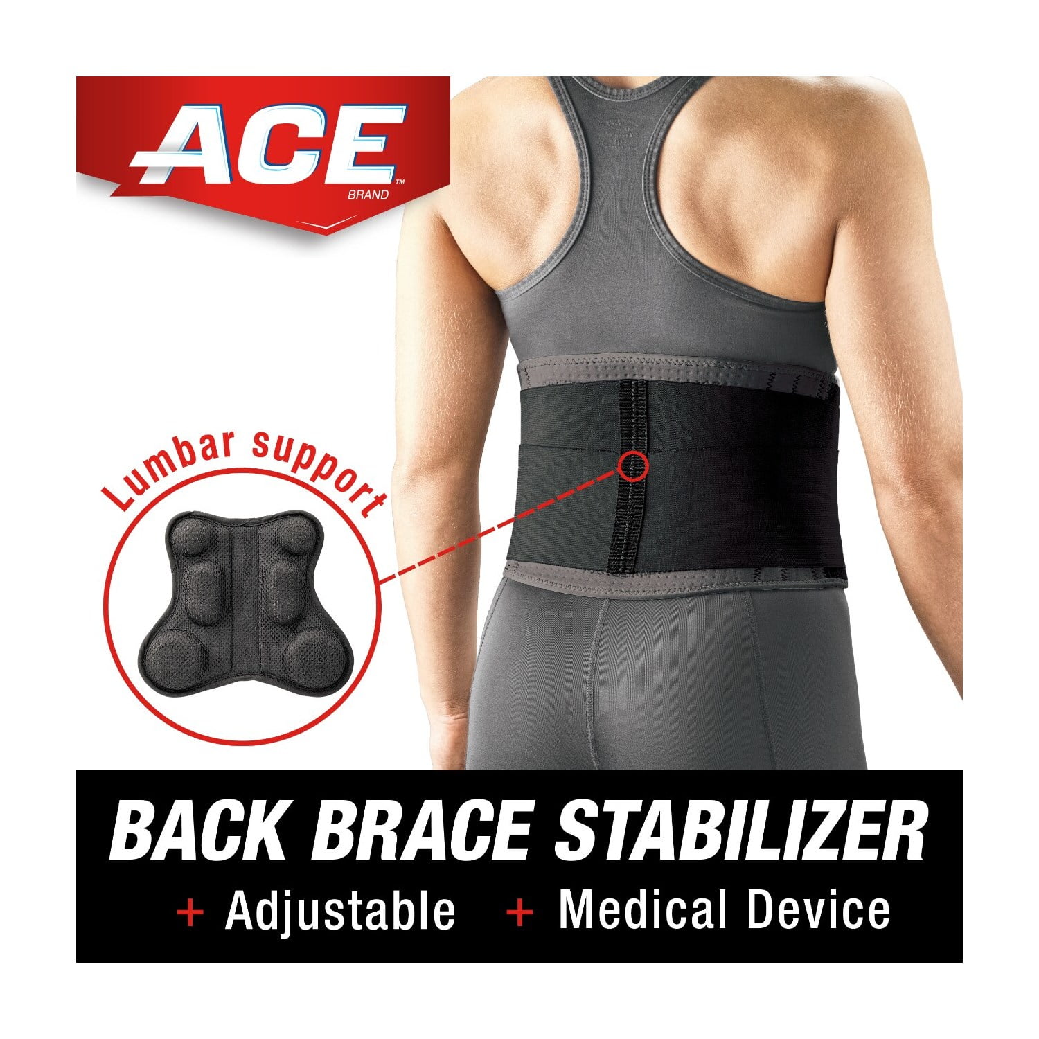 ACE Brand Deluxe Back Stabilizer with Lumbar Pad, Adjustable. 1 Brace ...