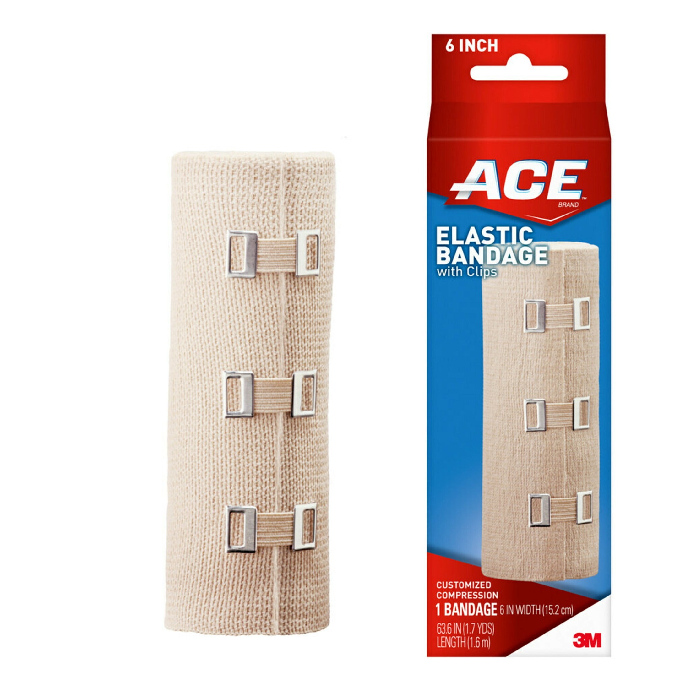 ACE Brand Reusable Elastic Bandage with Clips, 6 in., Soft Discrete Fit ...