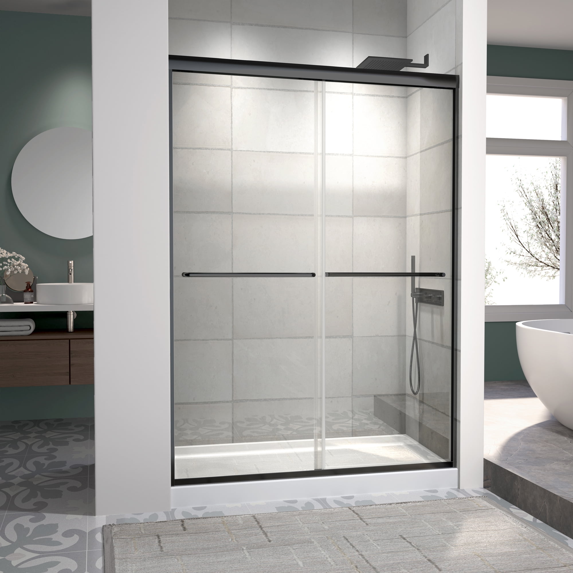 ACE DECOR 44-48" W x 70" H Semi-Frameless Shower Door, Double Sliding Shower Door with 1/4" (6mm ...
