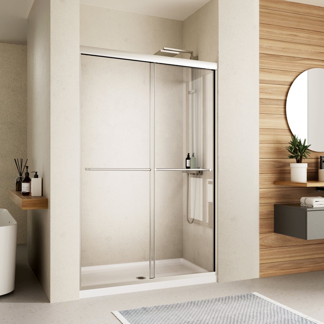 ACE DECOR 44-48in. W x 70in. H Double Sliding Semi-Frameless Shower Door, with Clear SGCC ...