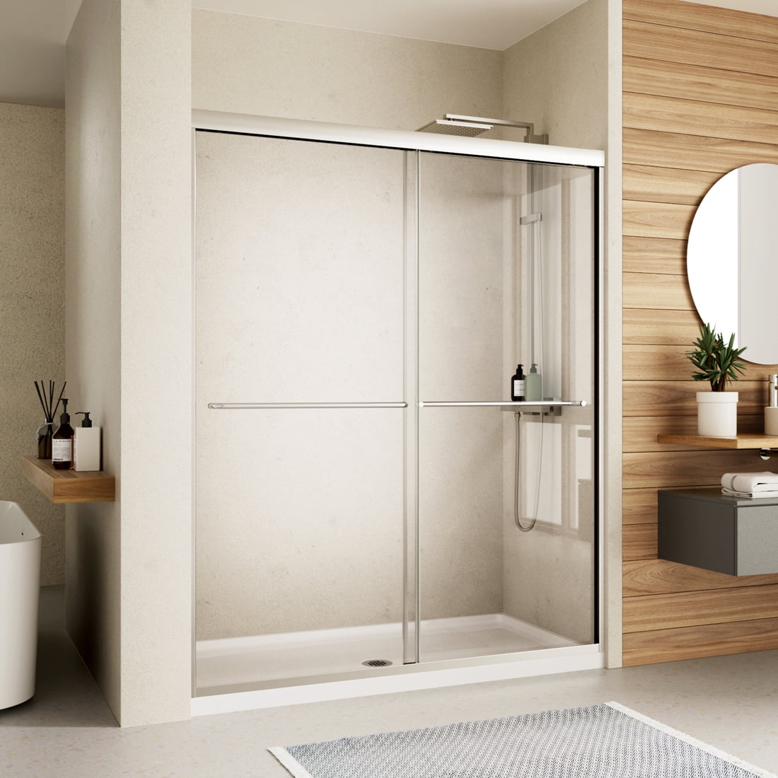 ACE DECOR 50-54in. W x 70in. H Double Sliding Semi-Frameless Shower ...