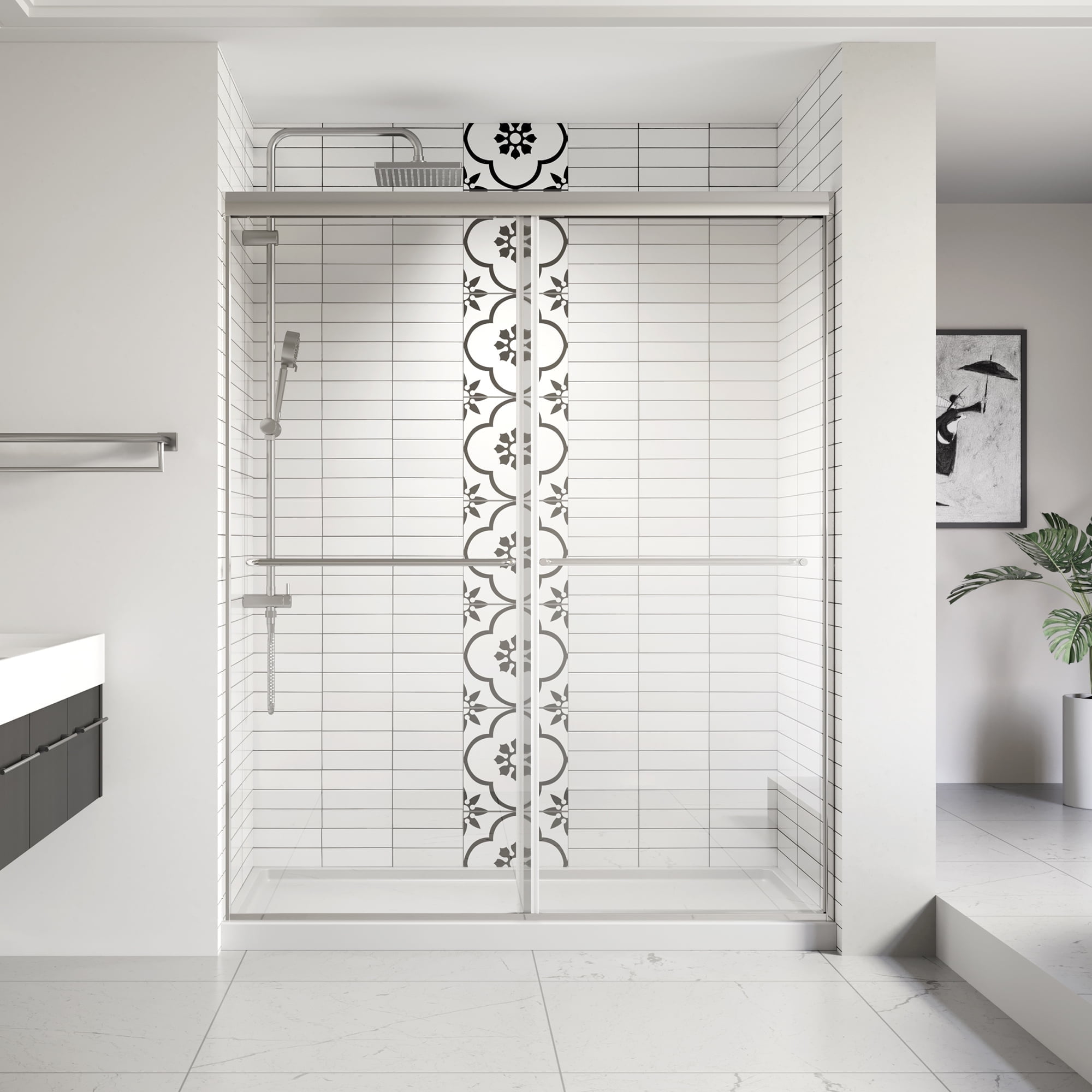 ACE DECOR 56-60in. W x 70in. H Semi-Frameless Double Sliding Shower ...