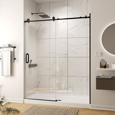 DELAVIN 56-59 in.W x 75 in.H Semi-Frameless Double Sliding Glass Shower ...