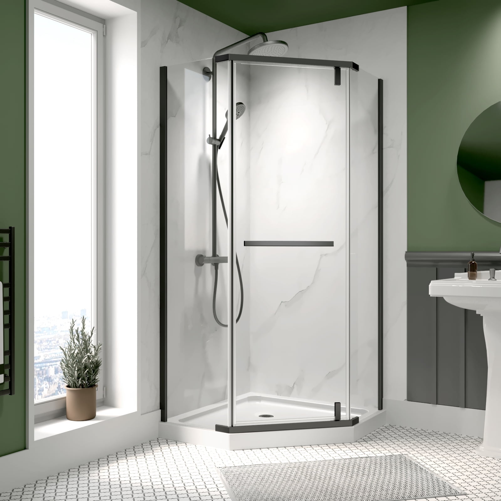 ACE DECOR Corner Shower Enclosure, 1/4 in. Clear Glass Pivot Shower ...