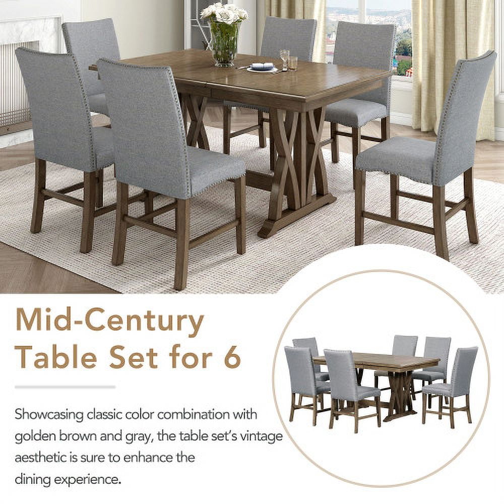 ACE-Dining Room,7 PCS,Mid-Century 60inch Extendable Dining Table Set with 12" Removable Leaf ...