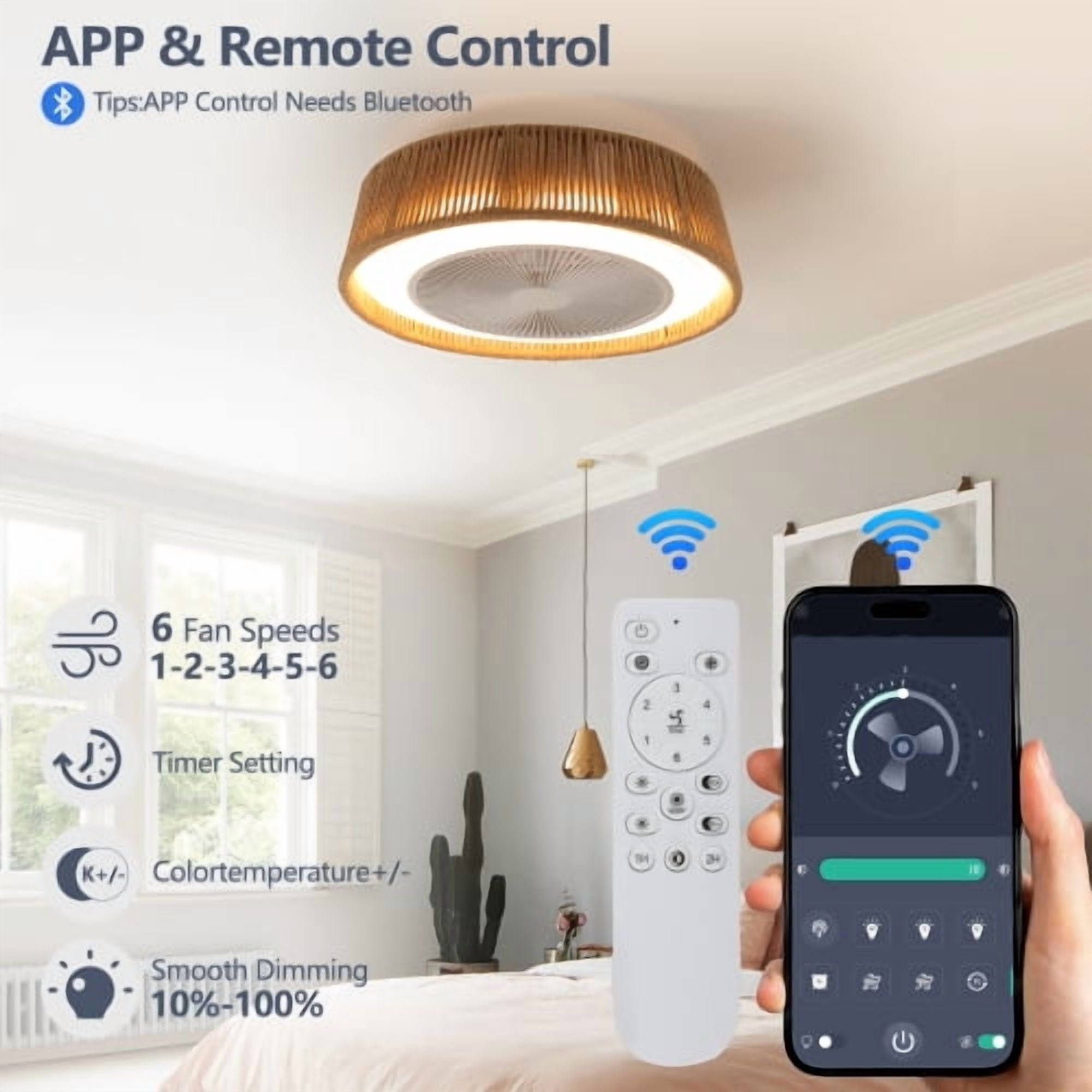 ACE-LIGHTS,21.3-inch Bohemian style LED Dimmable Ceiling Light By APP ...